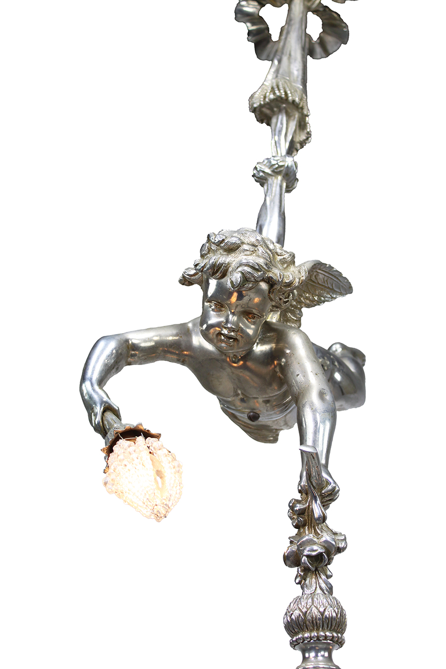 A Fine Whimsical French Belle Époque Silvered Bronze Four-Light Cherub ...