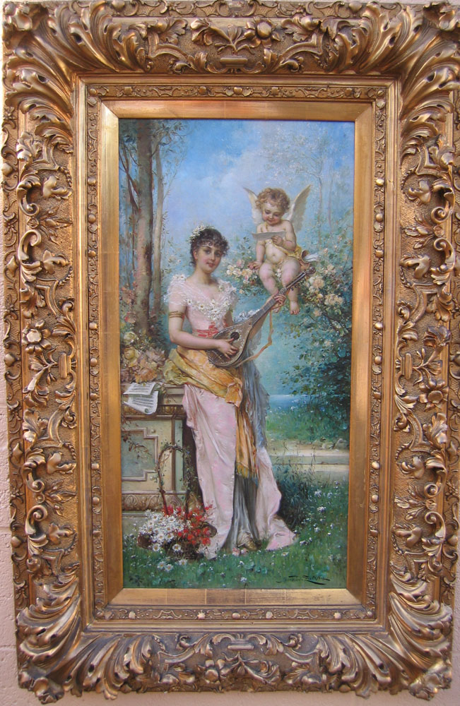 Hans Zatzka (Austrian, 1859-1945) Oil on Canvas "Spring Song" Depicting ...