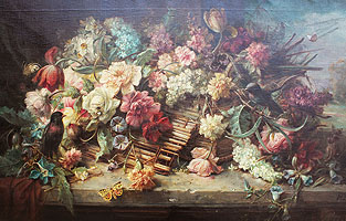 Hans Zatzka (Austrian, 1859-1945) Oil on Canvas "Wicker Basket of ...