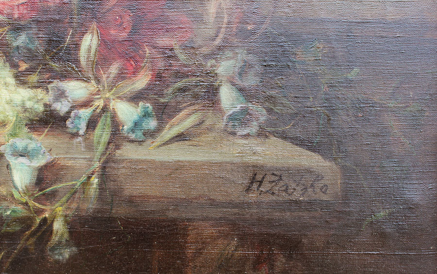 Hans Zatzka (Austrian, 1859-1945) Oil on Canvas "Wicker Basket of ...