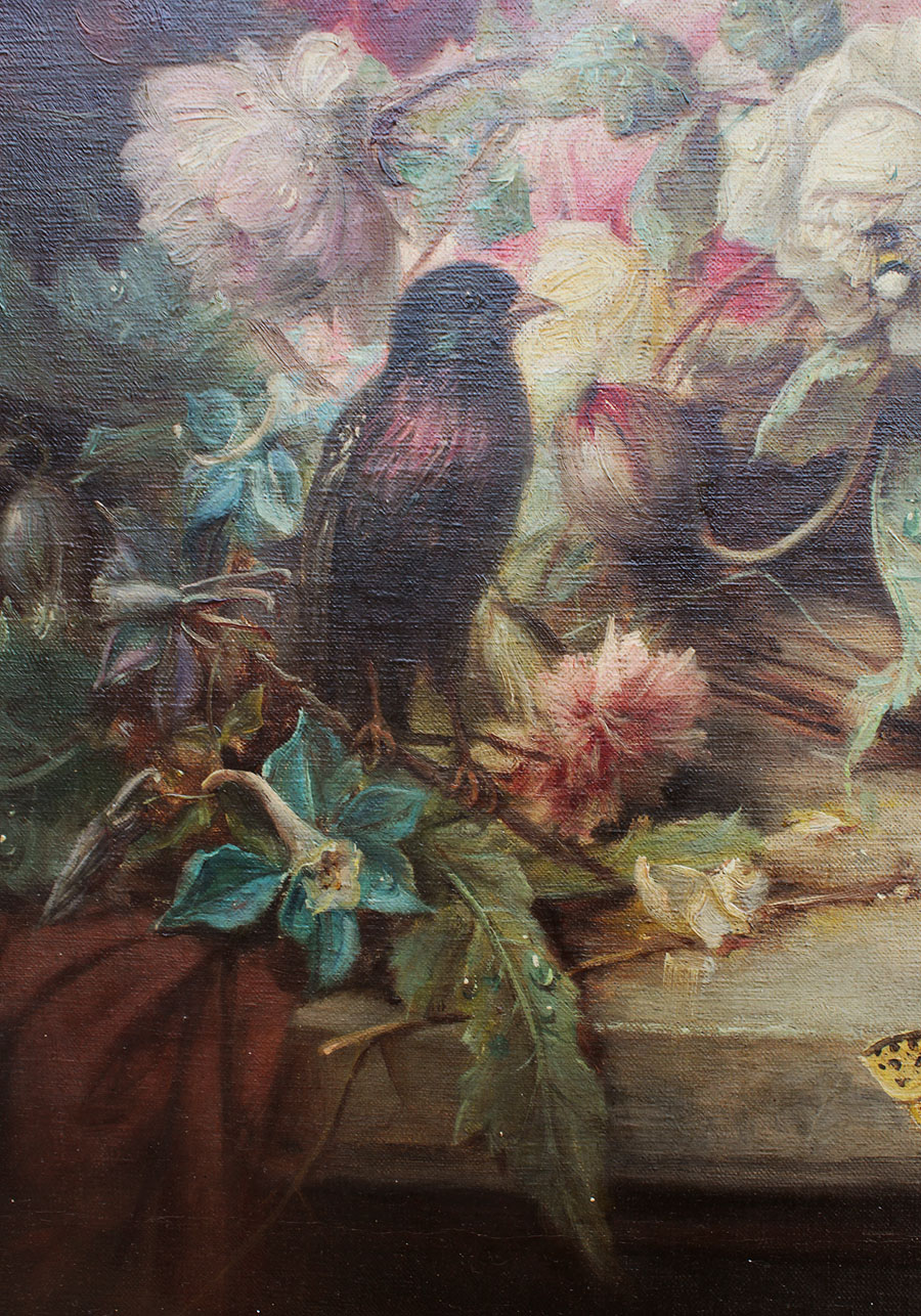 Hans Zatzka (Austrian, 1859-1945) Oil on Canvas "Wicker Basket of ...