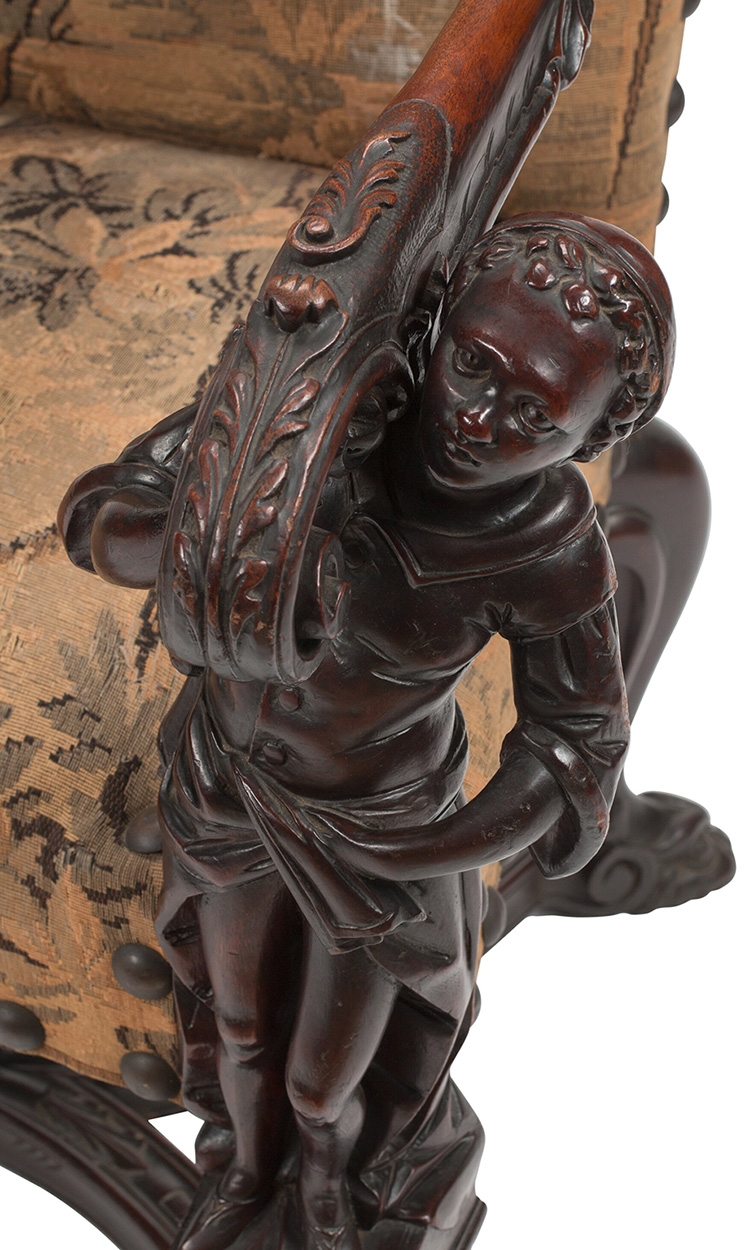 A Fine Italian 19th Century Baroque Revival Style Carved Walnut Figural ...