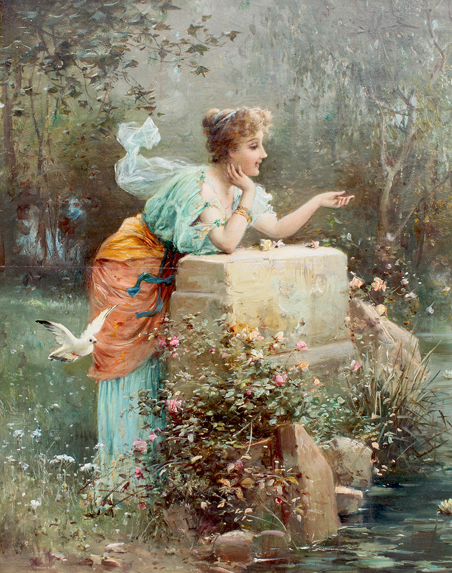 Hans Zatzka (Austrian, 1859-1945) A Very Fine and Charming Oil on Board ...