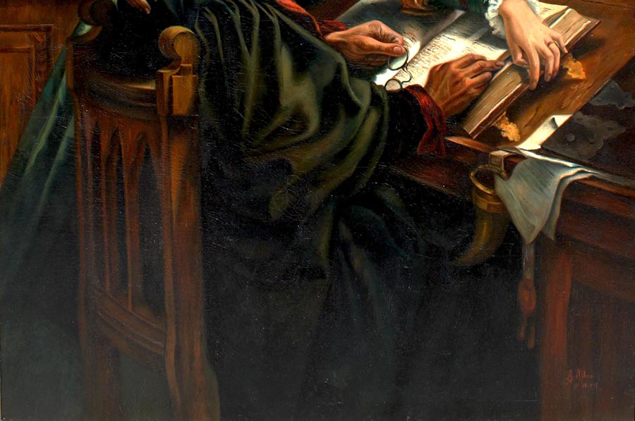 A Large Continental Oil on Canvas "The Prohibited Reading " after Karel ...