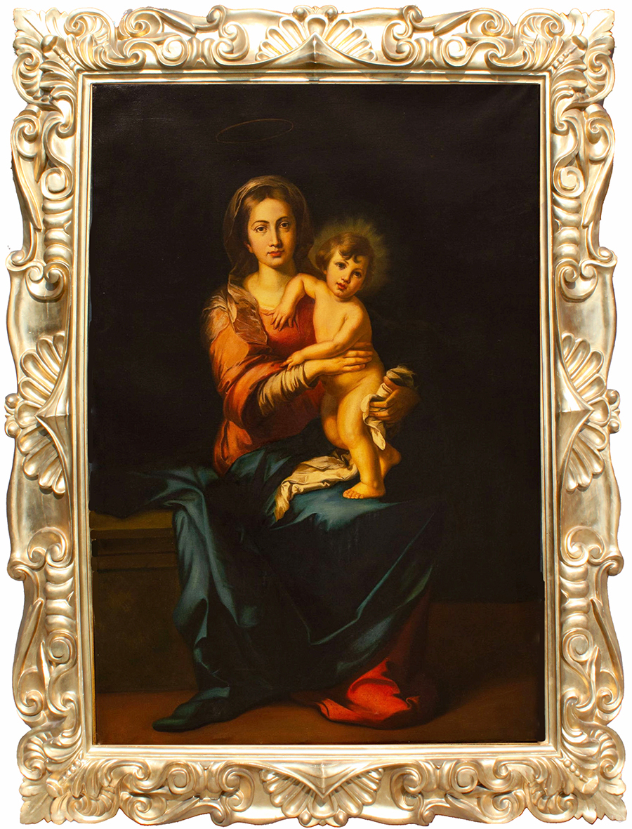 A Large and Impressive Early 20th Century Oil on Canvas "Madonna and ...
