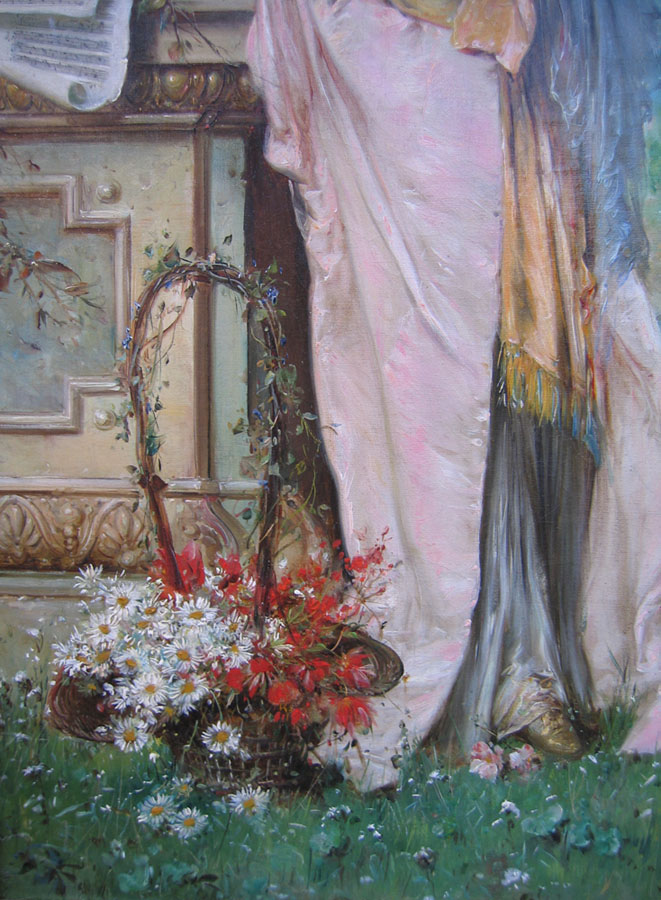 Hans Zatzka (Austrian, 1859-1945) Oil on Canvas "Spring Song" Depicting ...